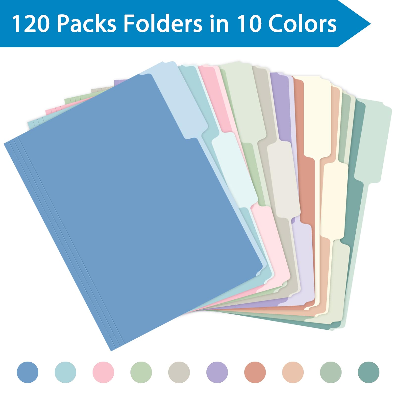 Snapklik.com : 120 Pack Two Tone Color File Folders 8.5 X 11 Inch, 1/3 ...