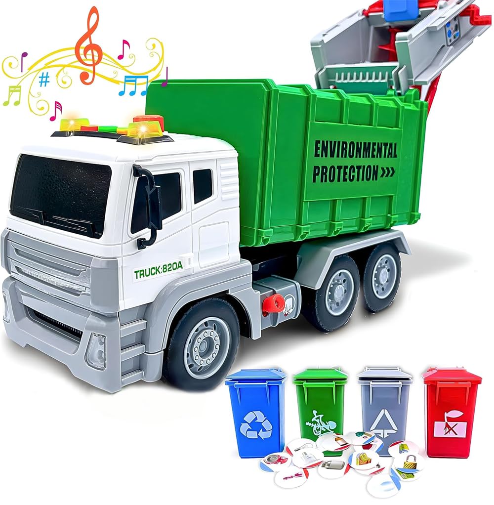 Buy Friction Powered Garbage Truck Toy Set, Recycling Garbage Truck Toy ...
