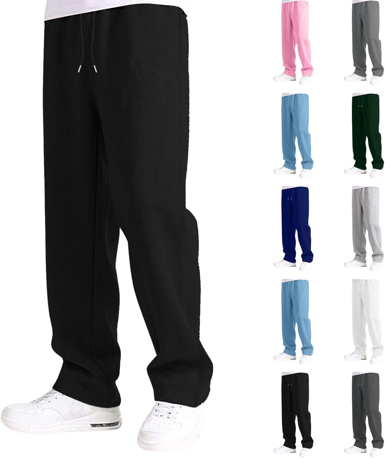 Amazon.com: Baggy Sweatpants Men Black Straight Leg Open Bottom Elastic ...