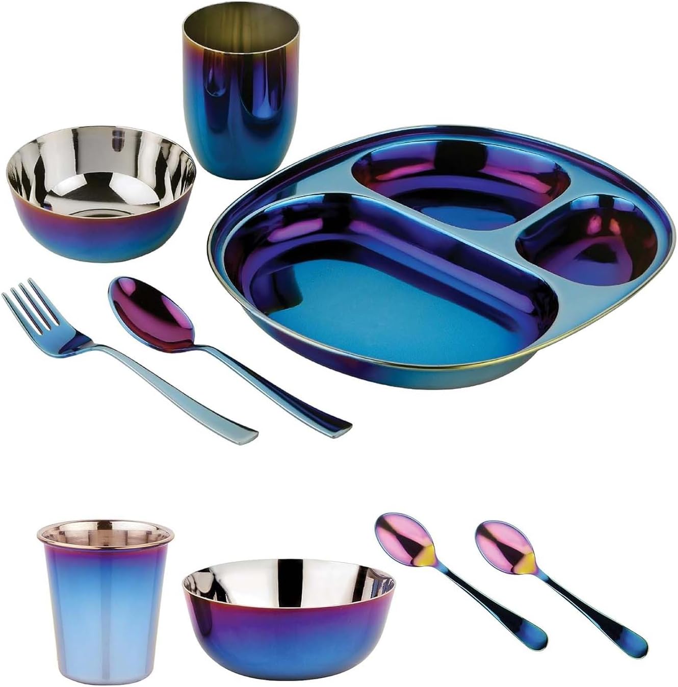 Amazon.com: Ahimsa 9 Piece Dish Set - Stainless Steel, Iridescent Blue ...