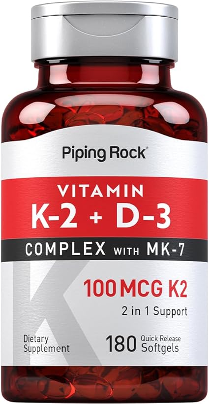 Amazon.com: Piping Rock Suplemento de vitamina K2 D3 | 100 mcg | 180 cápsulas blandas | Complejo ...