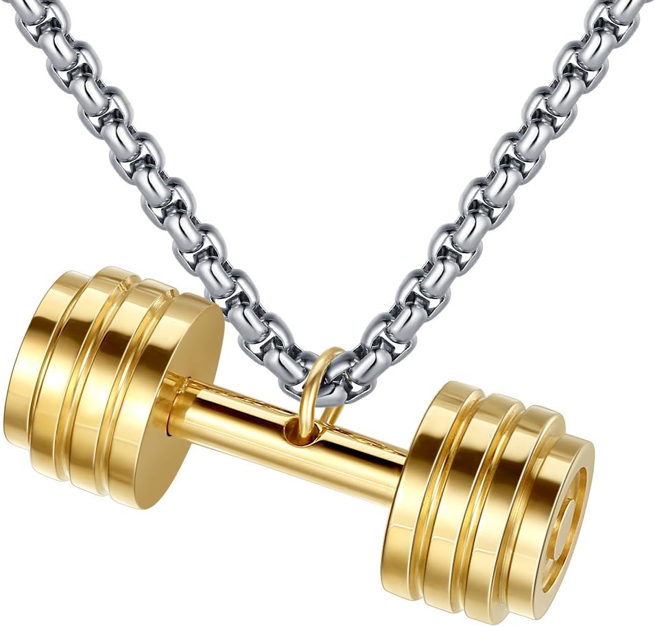 LineAve Men's Stainless Steel Weight Lifting Barbell Pendant Necklace ...