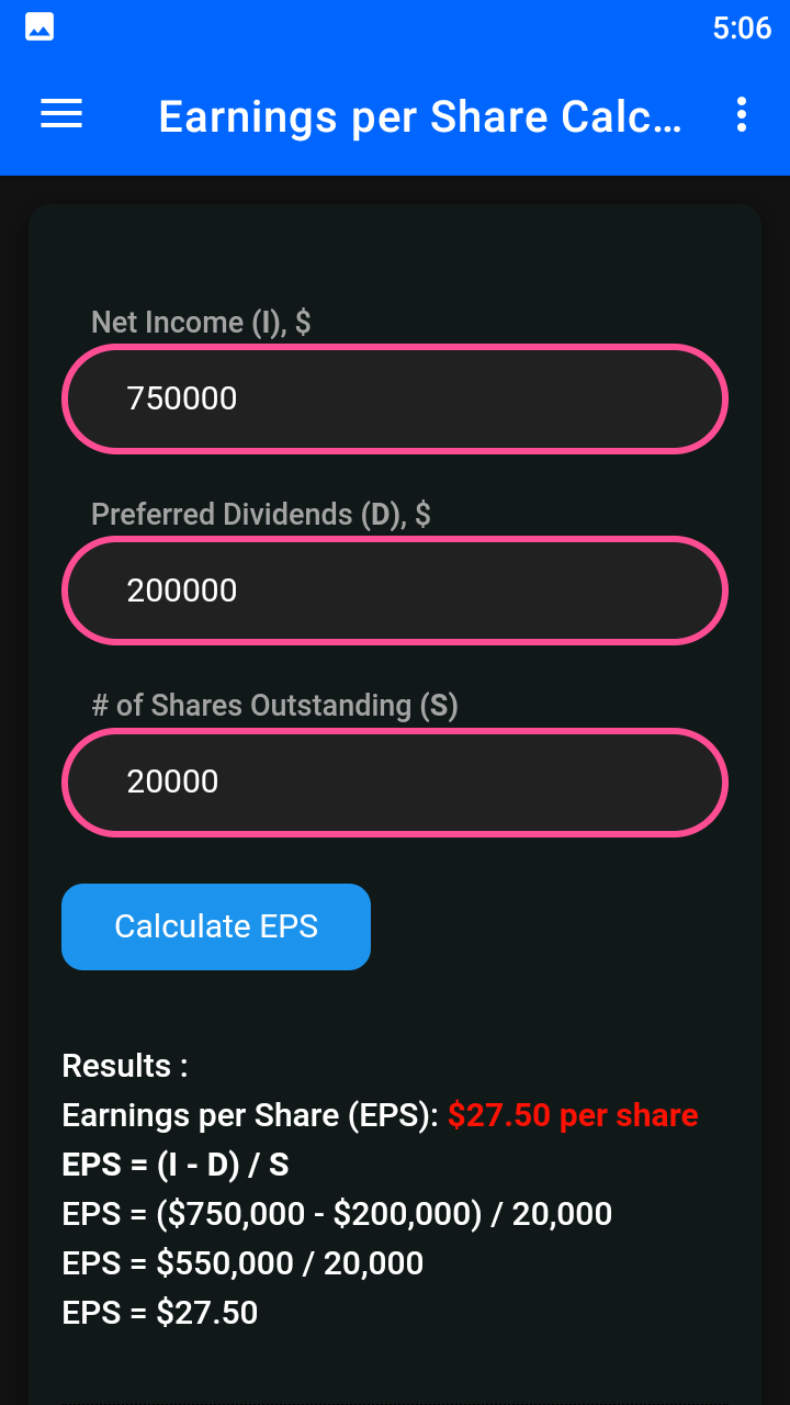 Earning per Share Calculator - App on Amazon Appstore