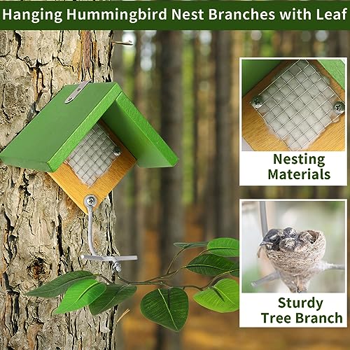 2023 Maison de colibri, branches de nid de colibri à suspendre avec feuilles pour nidification ...