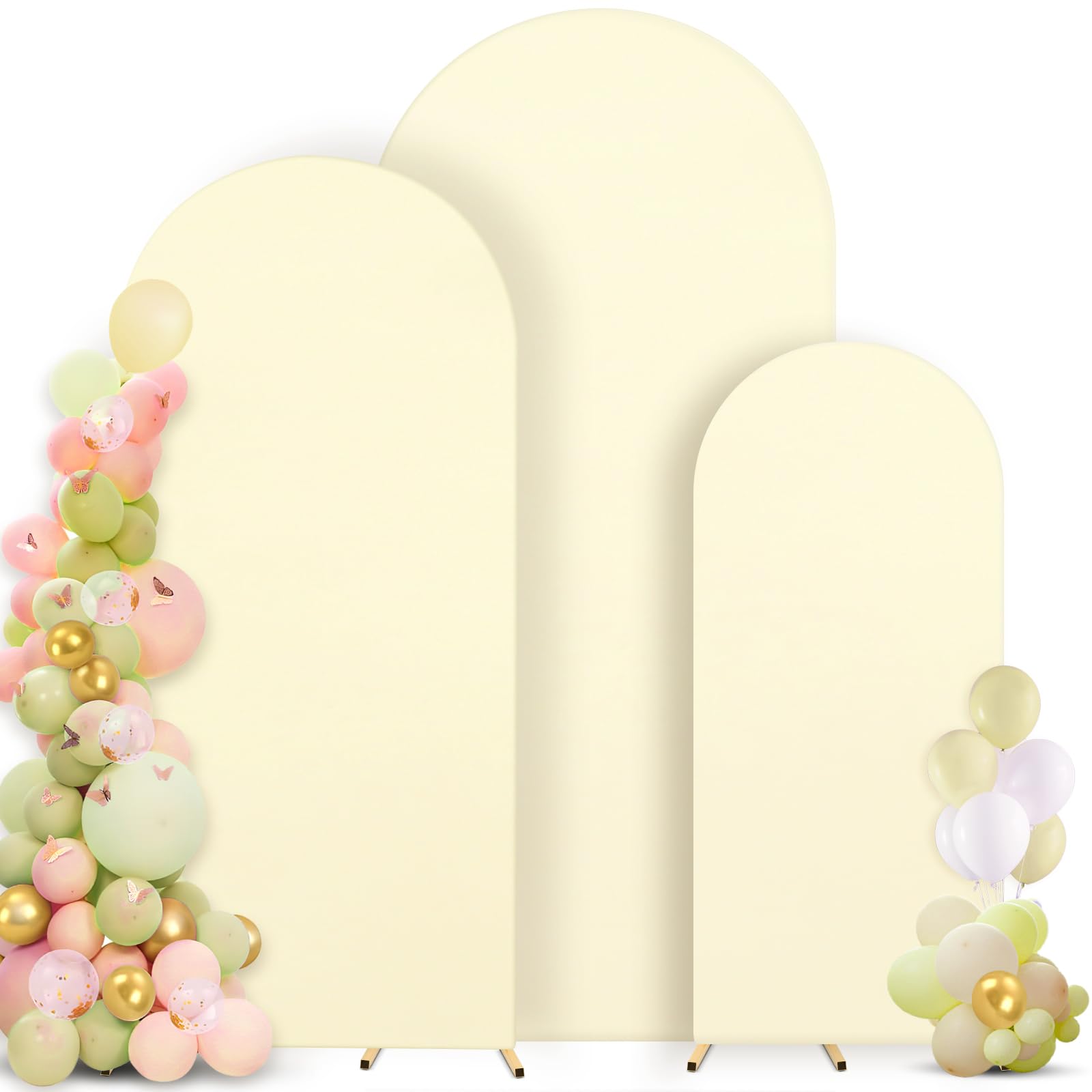 Newwiee Set of 3 Wedding Arch Cover 8ft, 7.2ft, 6.6ft, Spandex Fitted ...