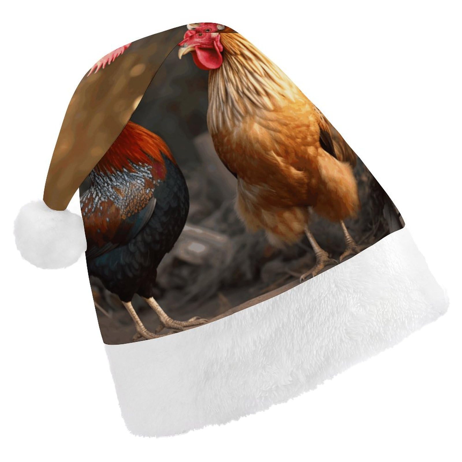 Amazon.com: WYUSPGK Santa Hat, Rooster And Chicken Print Christmas Hat ...