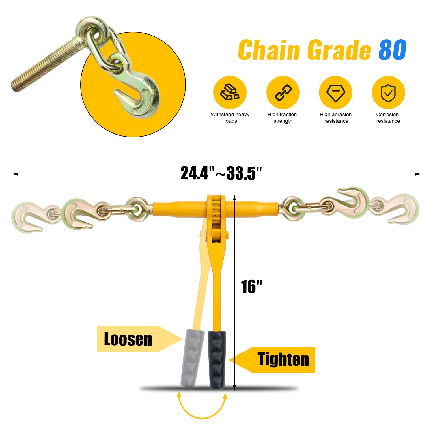 Snapklik.com : Chain And Binder Kit 5/16in-3/8in, Ratchet Load Binders 5400 Lbs Working Strength ...