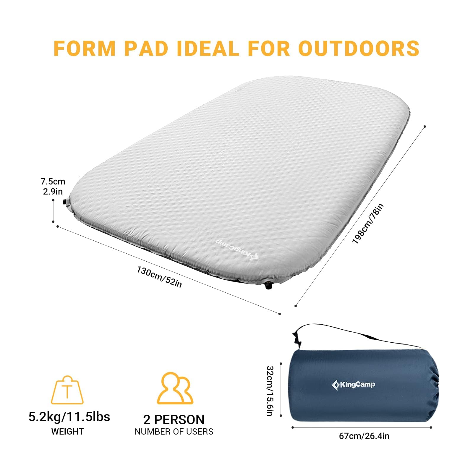 KingCamp Self Inflating Camping Mattress, Sleeping Pad for 2 Person ...