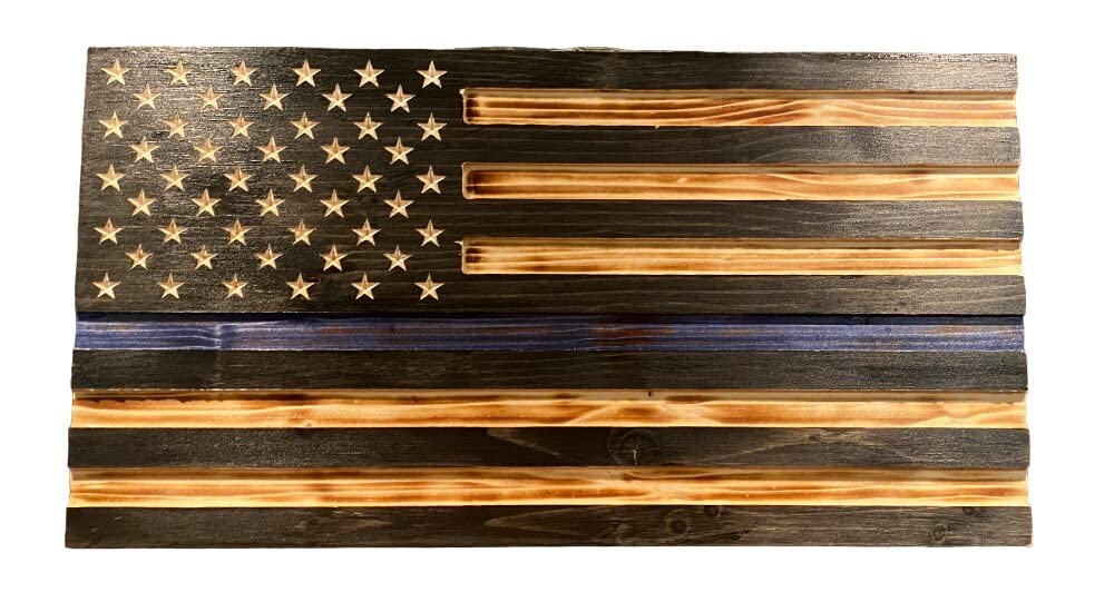 Amazon.com: Thin Blue Line Rustic Wooden Engraved American Flag (11.25 ...