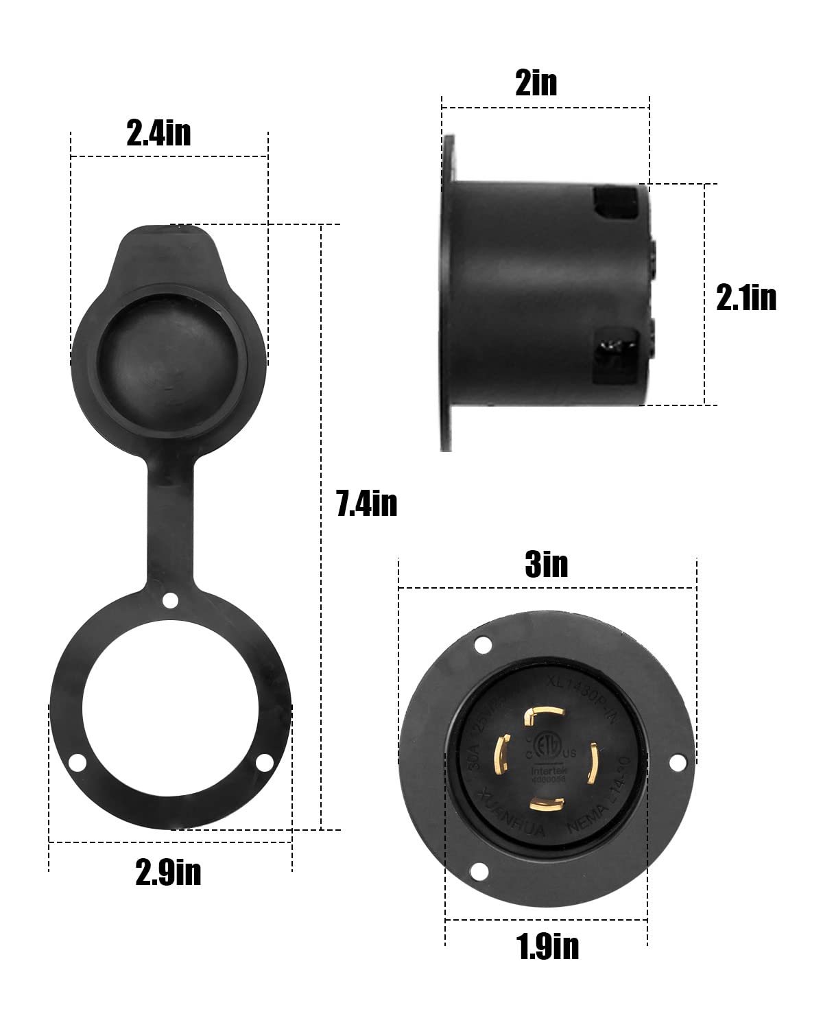 Snapklik.com : TADYAO 30Amps Flanged Power Inlet, NEMA L14-30P ...