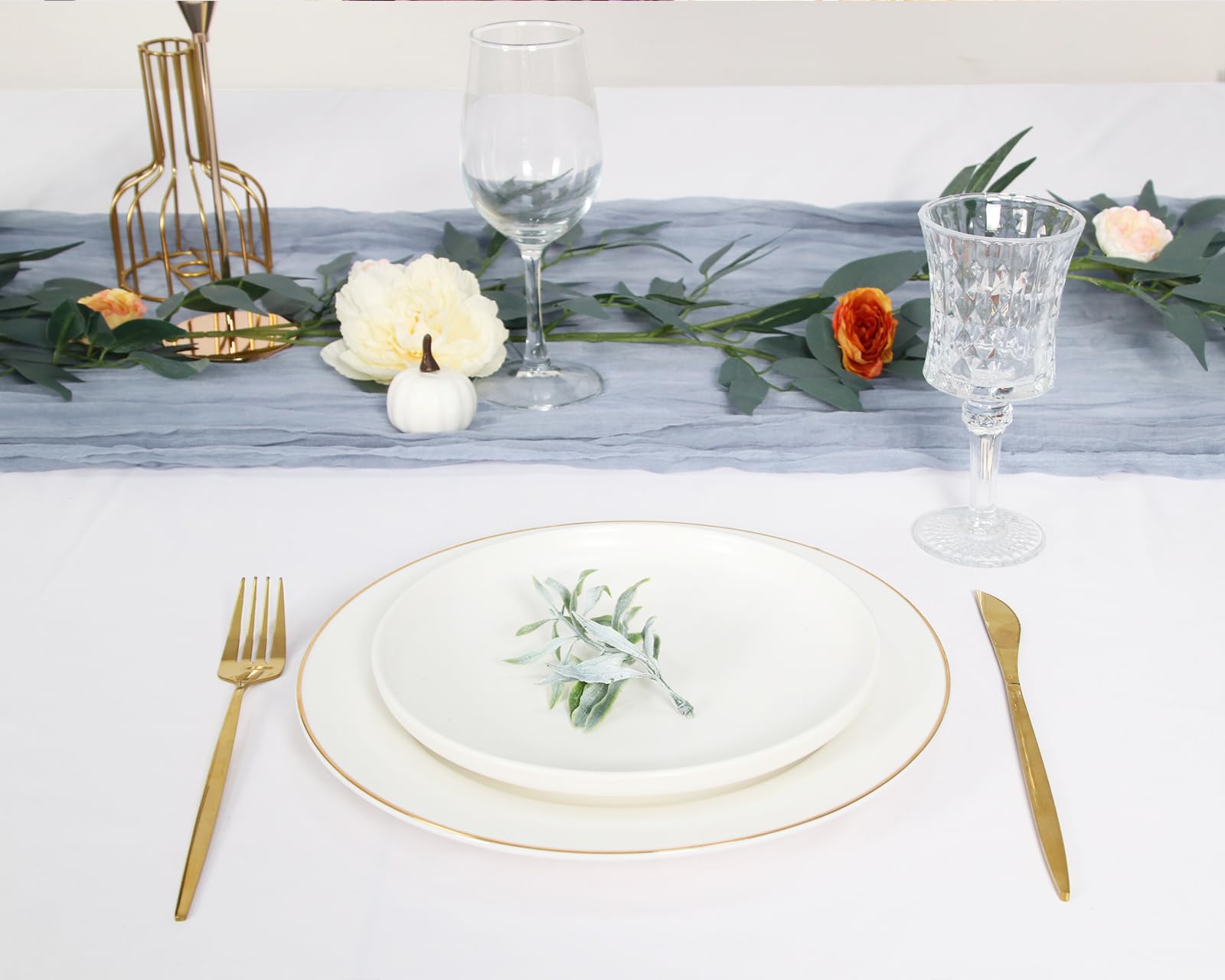 Snapklik.com : 3 Pack 160" Dusty Blue Cheesecloth Table Runner-13.3ft ...