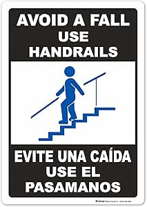 Amazon.com: Brimar - 7" x 10" - Bilingual Avoid A Fall Use Handrails ...
