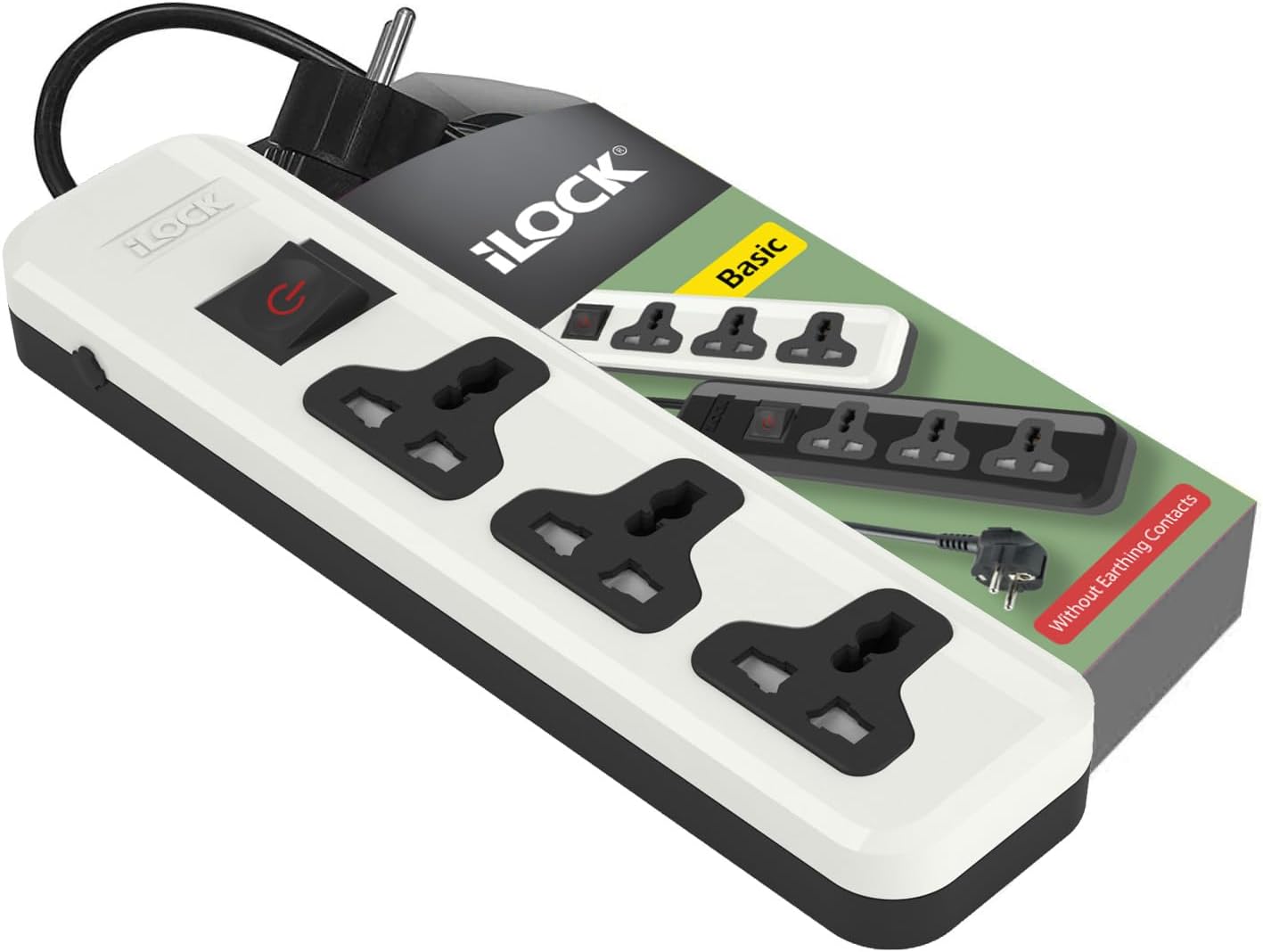 iLOCK power strip 3 universal outlets without earthing - (Basic) (White ...