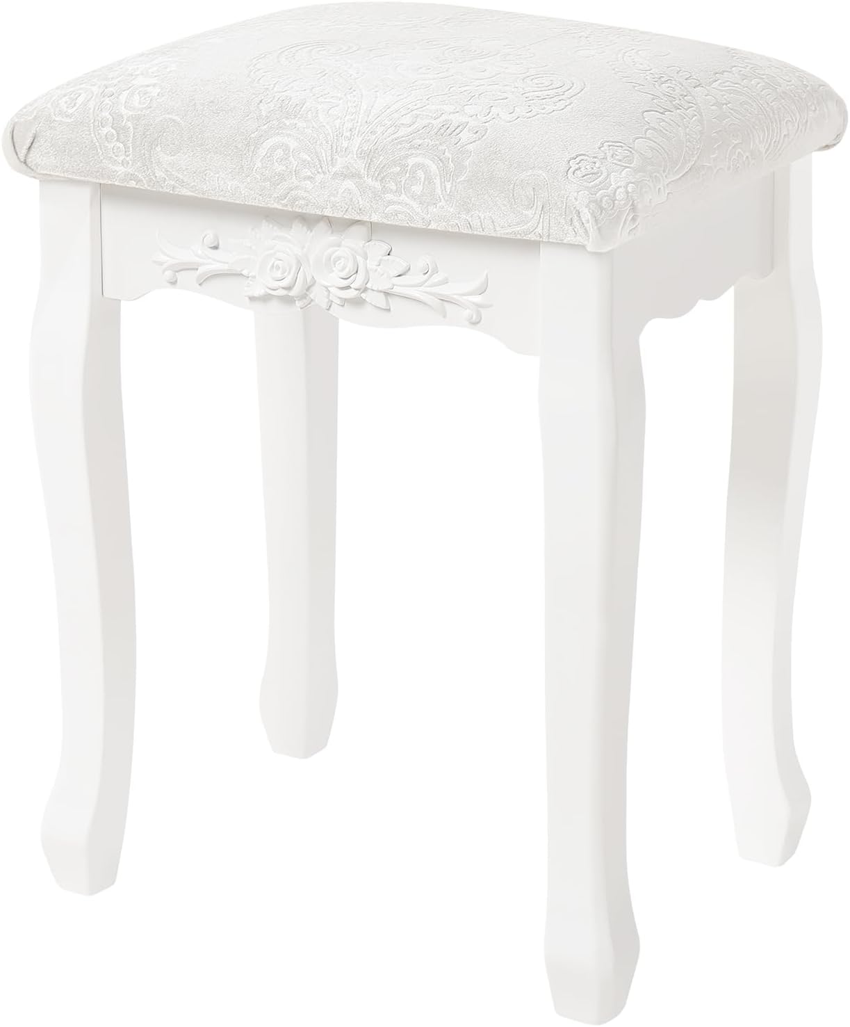 Mondeer Dressing Table Stool, White Soft Padded MDF Wood Vanity Stool ...