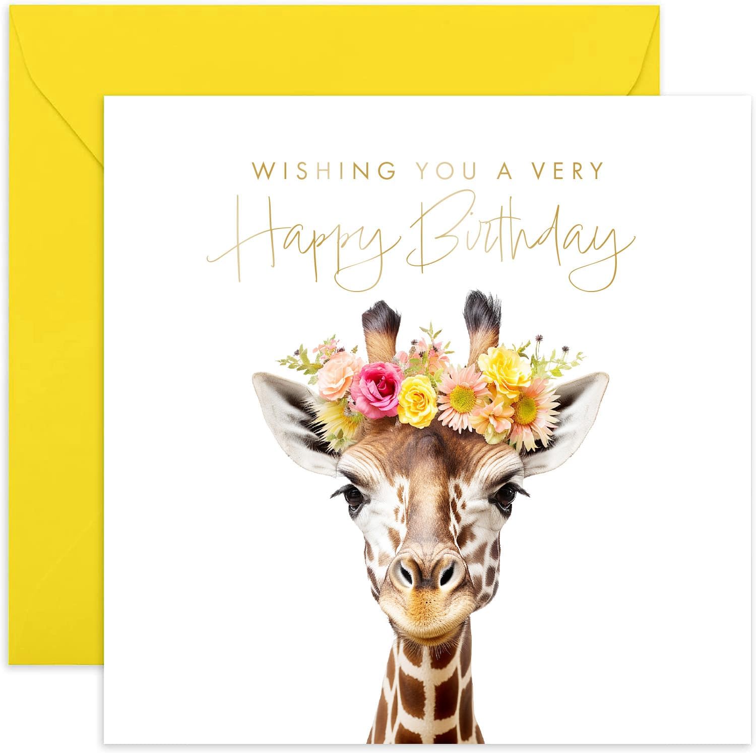 Cute Giraffe Happy Birthday Card - Giraffe and Party Hat Illustration ...