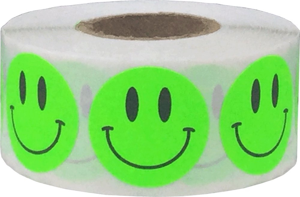 Amazon.com : Fluorescent Green Happy Face Labels 1 Inch 500 Total ...