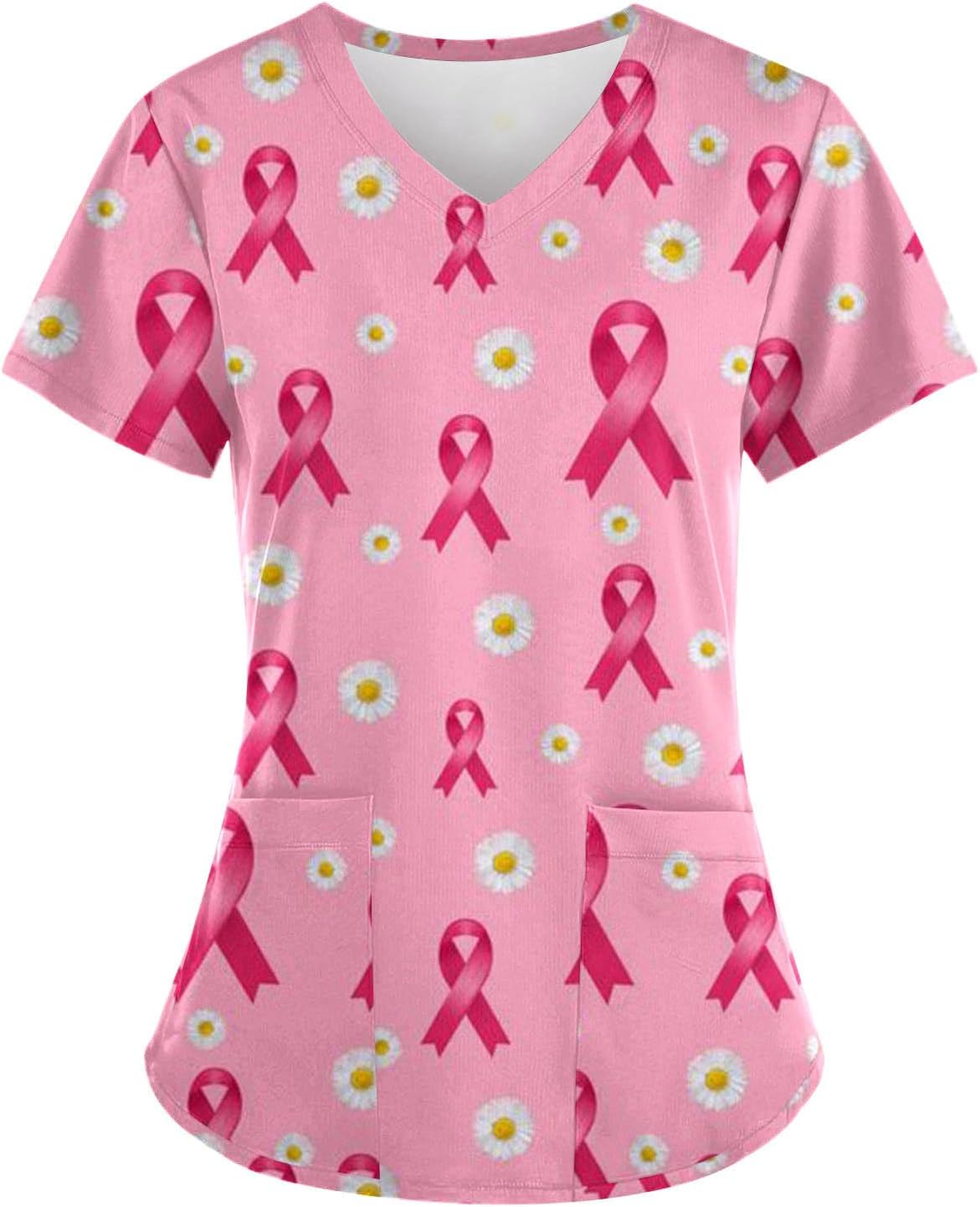 Amazon.com: Scrub Tops for Women Short Sleeve Breast Cancer Awareness ...