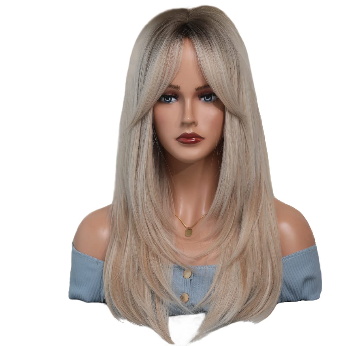 Amazon.com: QSM 25" Women Dyeing Platinum Dark Root Wigs Heat ...