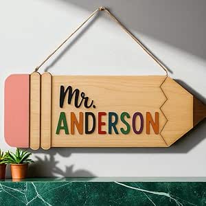 Amazon.com: Custom Teacher Pencil Sign Bundle, Classroom Name Plates ...