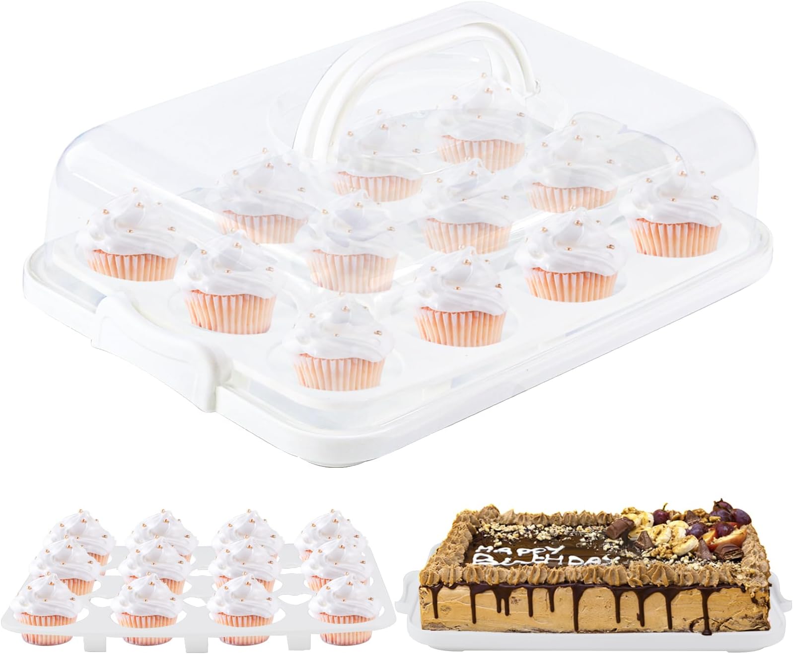 Amazon.com: HANSGO Cake Carrier with Lid, White Square Cake Holder ...