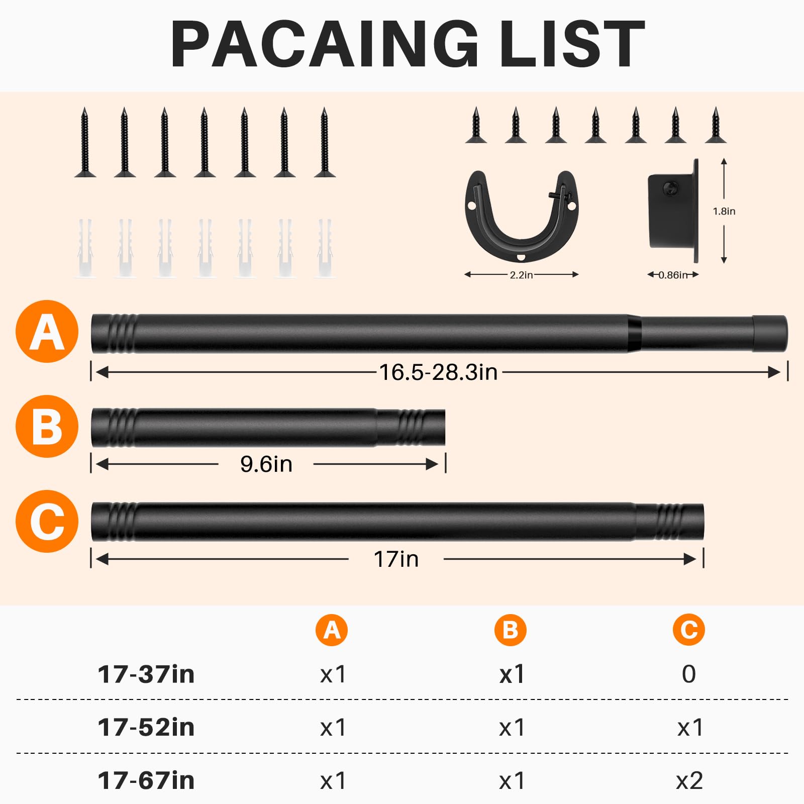 Snapklik.com : SUTINE Closet Rod For Hanging Clothes, 17 To 67 Inch ...