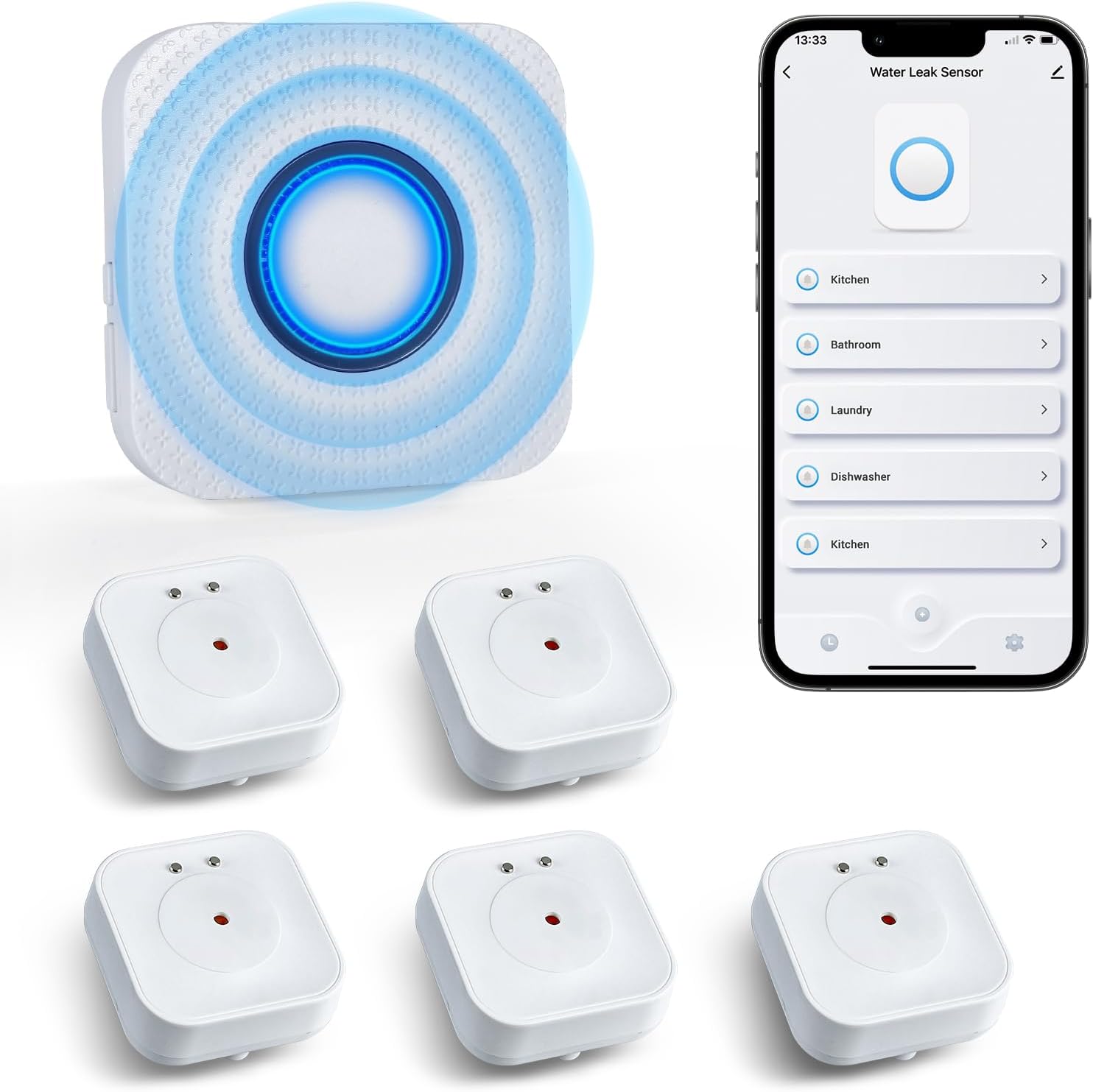 WiFi Water Sensors - 110dB Detector with Real-time APP Notifications ...