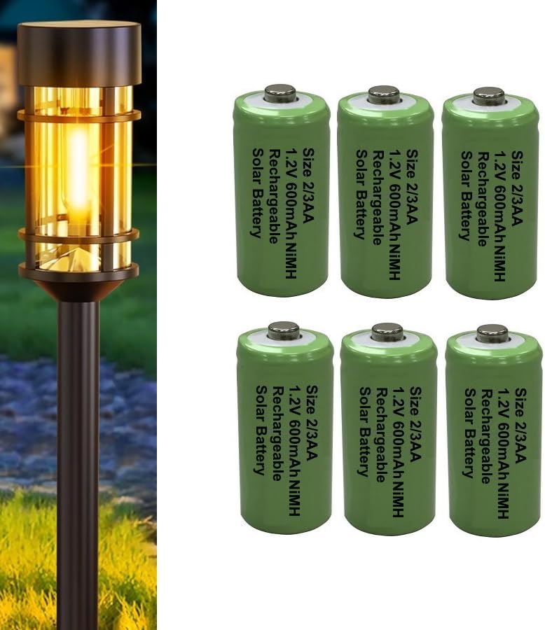 6-Pack Rechargeable 2/3AA Solar Light Batteries for Garden Solar Lights ...