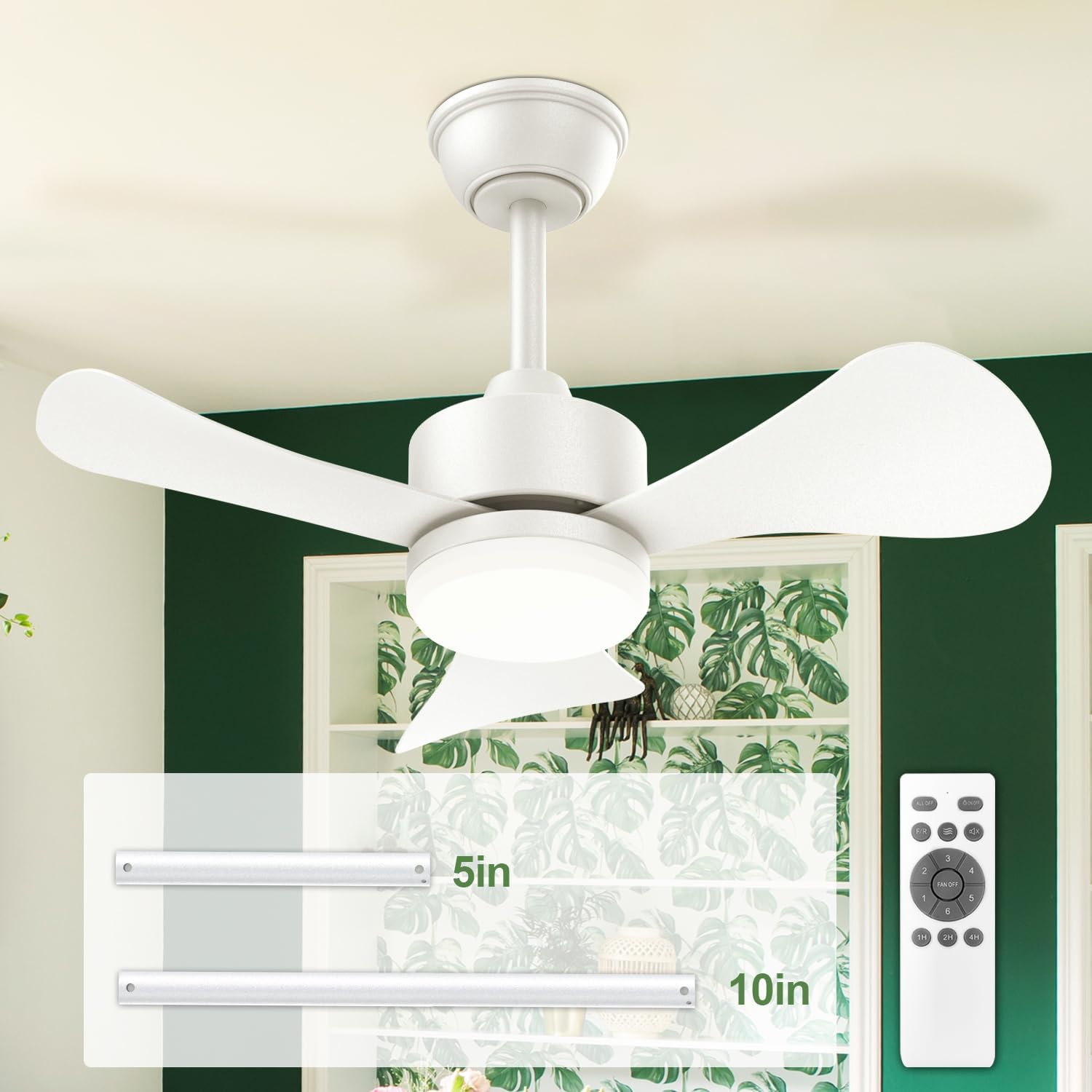 Airwit Low Profile Ceiling Fan with Light, 28in White Modern Small ...