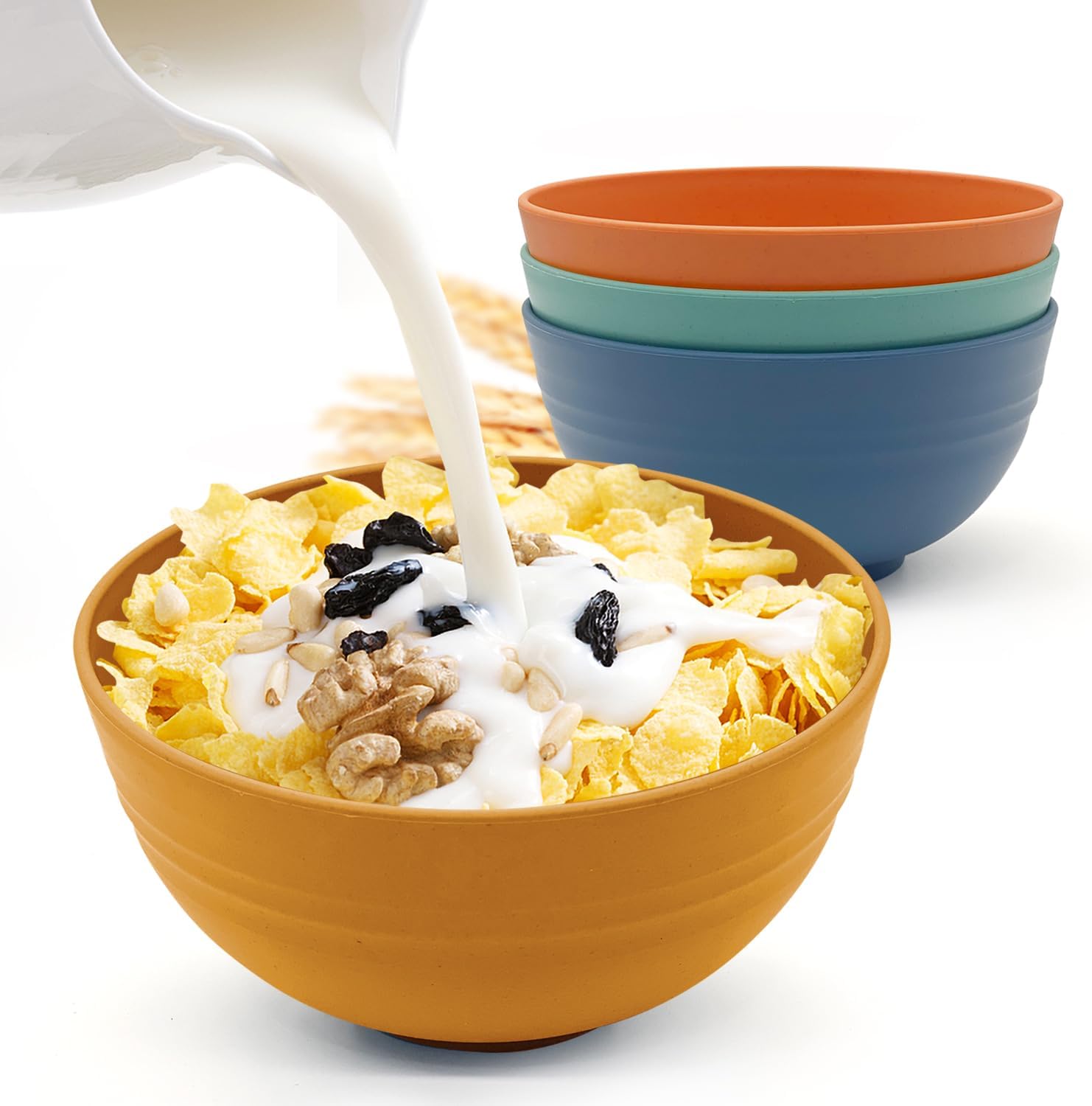 Amazon.com: PTNITWO Cereal Bowls-Set of 4 Wheat Straw Fiber Bowls ...