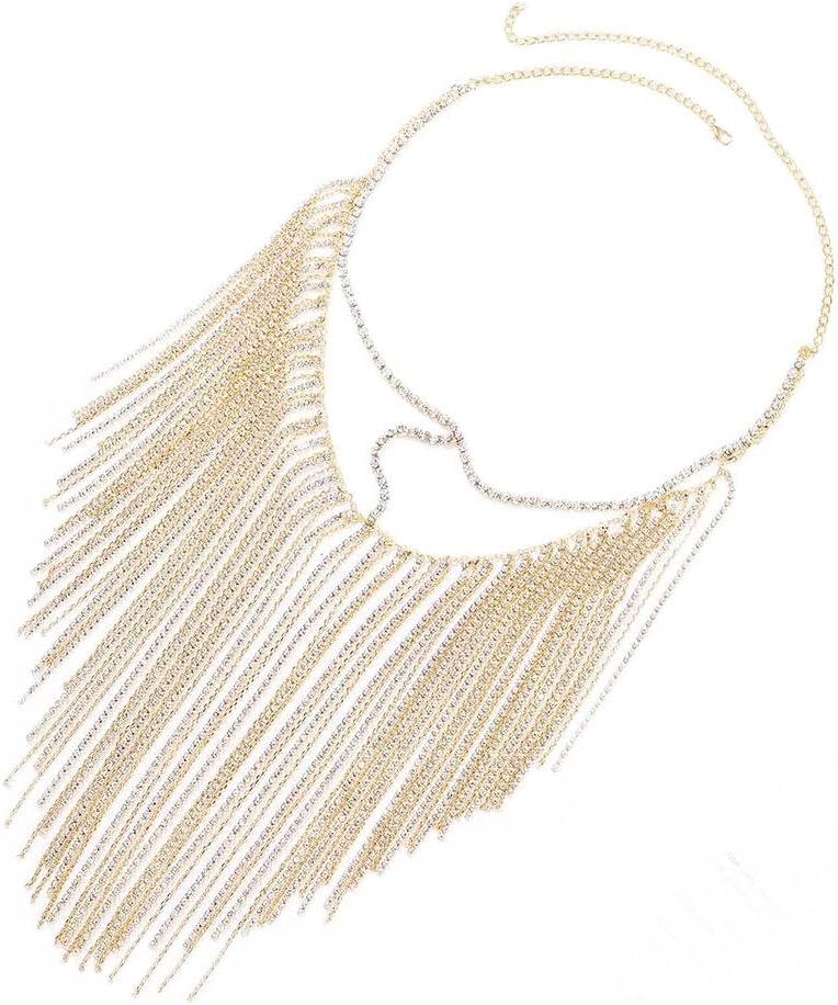 Amazon.com: Urieo Crystal Masquerade Mask Chain Gold Tassel Face Chain ...