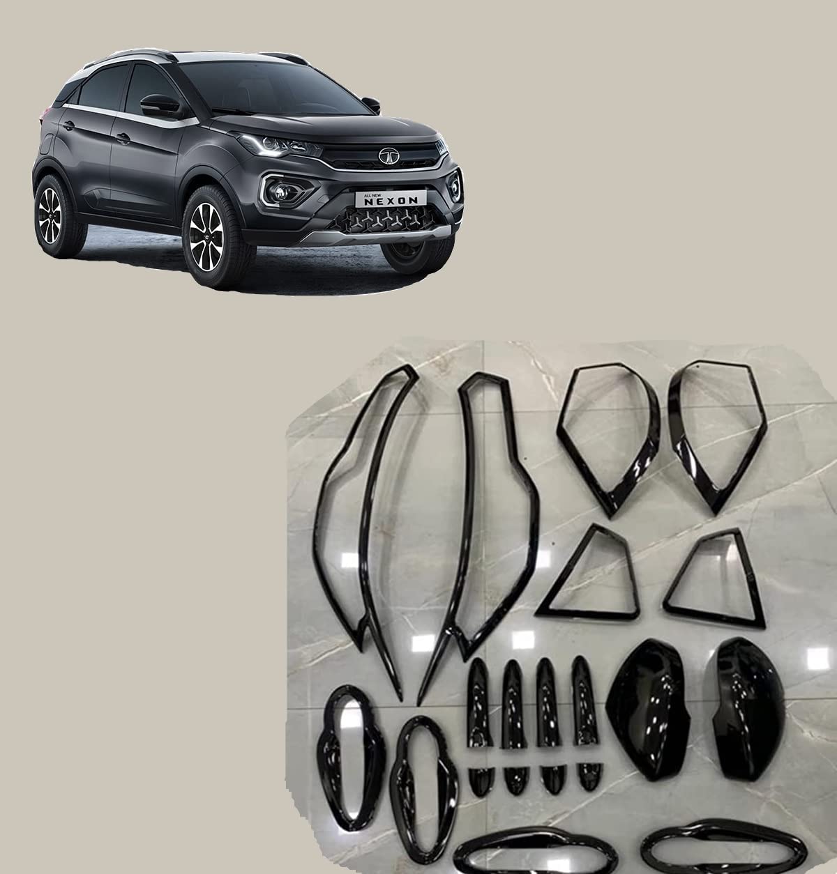 Capital Car Emporium Black Chrome Accessories Combo Kit for Tata Nexon ...