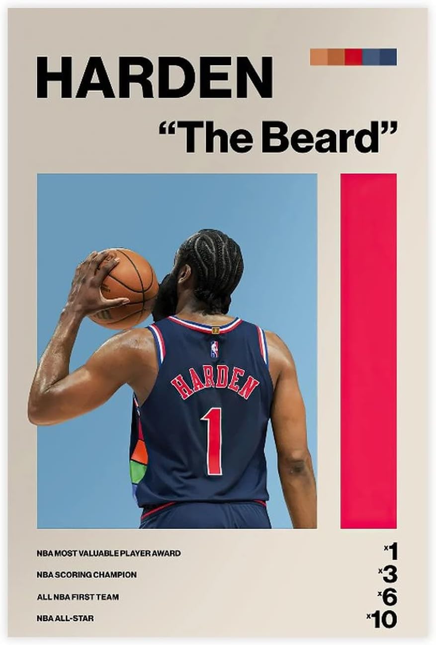 Amazon.com: OLIMY James Harden Poster For Walls 76ers Rocket Basketball ...