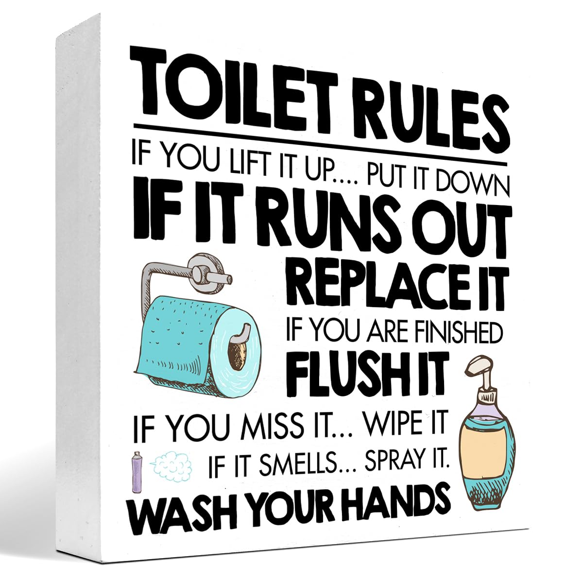 Amazon.com: Funny Toilet Sign,Toilet Rules Wood Block Box Plaque Sign ...