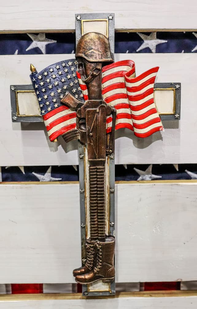 American Soldiers With Flag And Cross