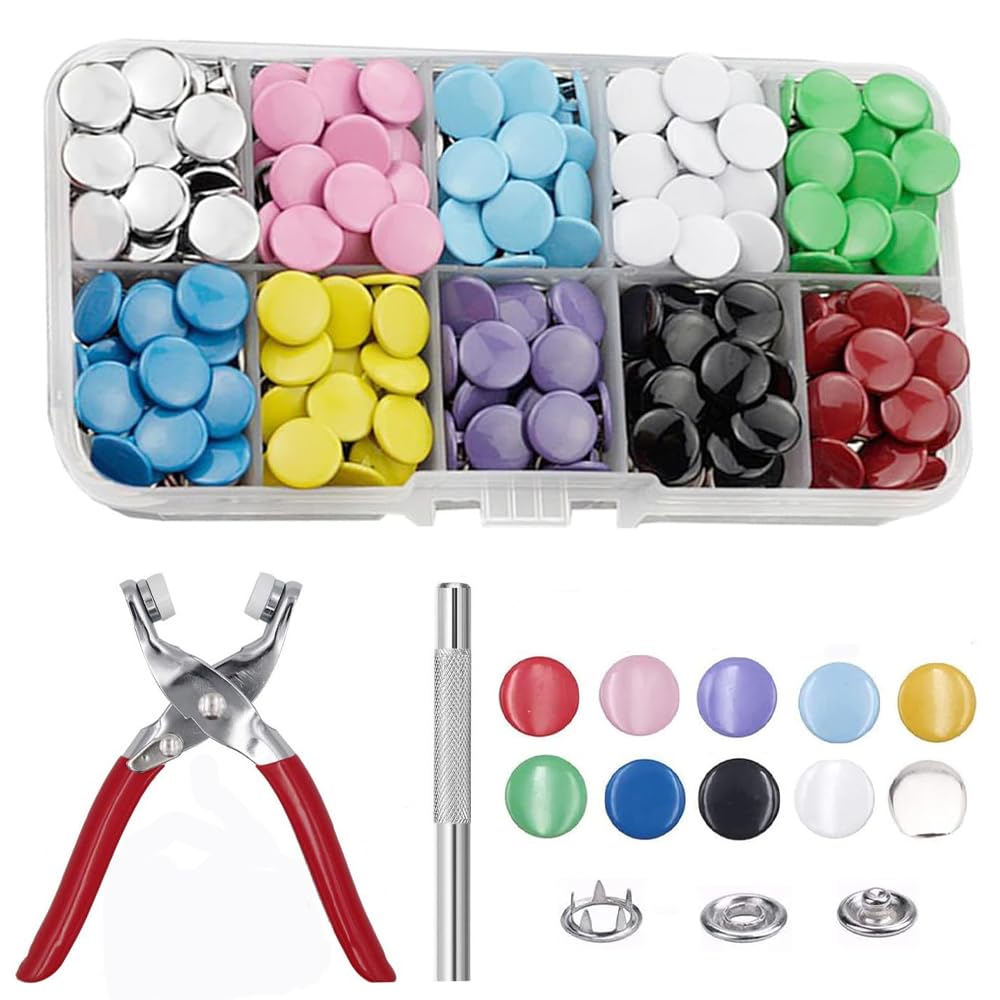 Amazon.com: 100 Sets 9.5mm Metal Snaps Buttons Tool Kit with Fastener Pliers Press Perfect for ...