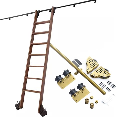 3.3ft-24ft Sliding Ladder Kit Rolling Library Rail Track Heavy Duty ...