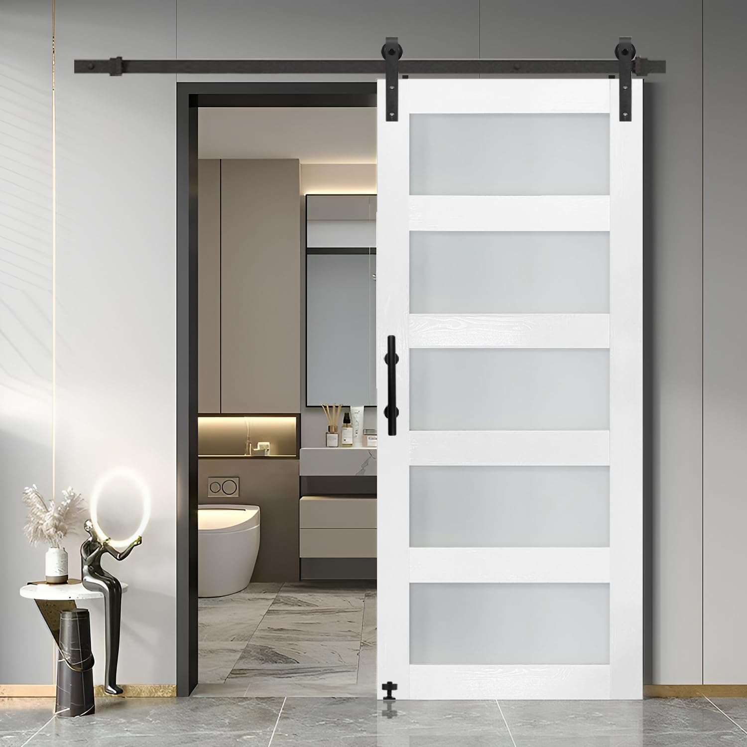 S&Z TOPHAND® 36 in x 84 in Glass Sliding MDF Barn Door with 6.6FT ...