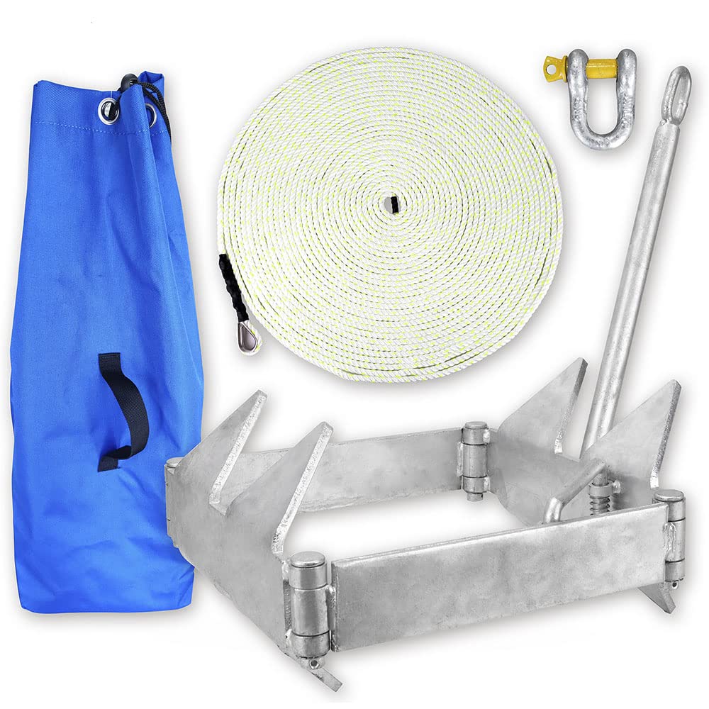 MARINE SYSTEM Galvanized Boat Folding Square Anchor Kit with 3/8 inch x ...