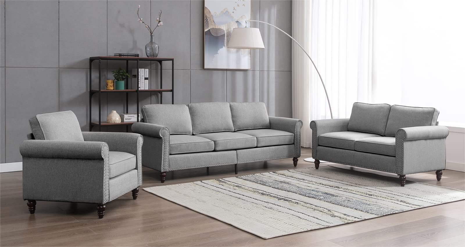 Amazon.com: ZAFLY 3PCS Couches, Gray Sofa Sets 3-Seat Sofa+ Loveseat+ ...