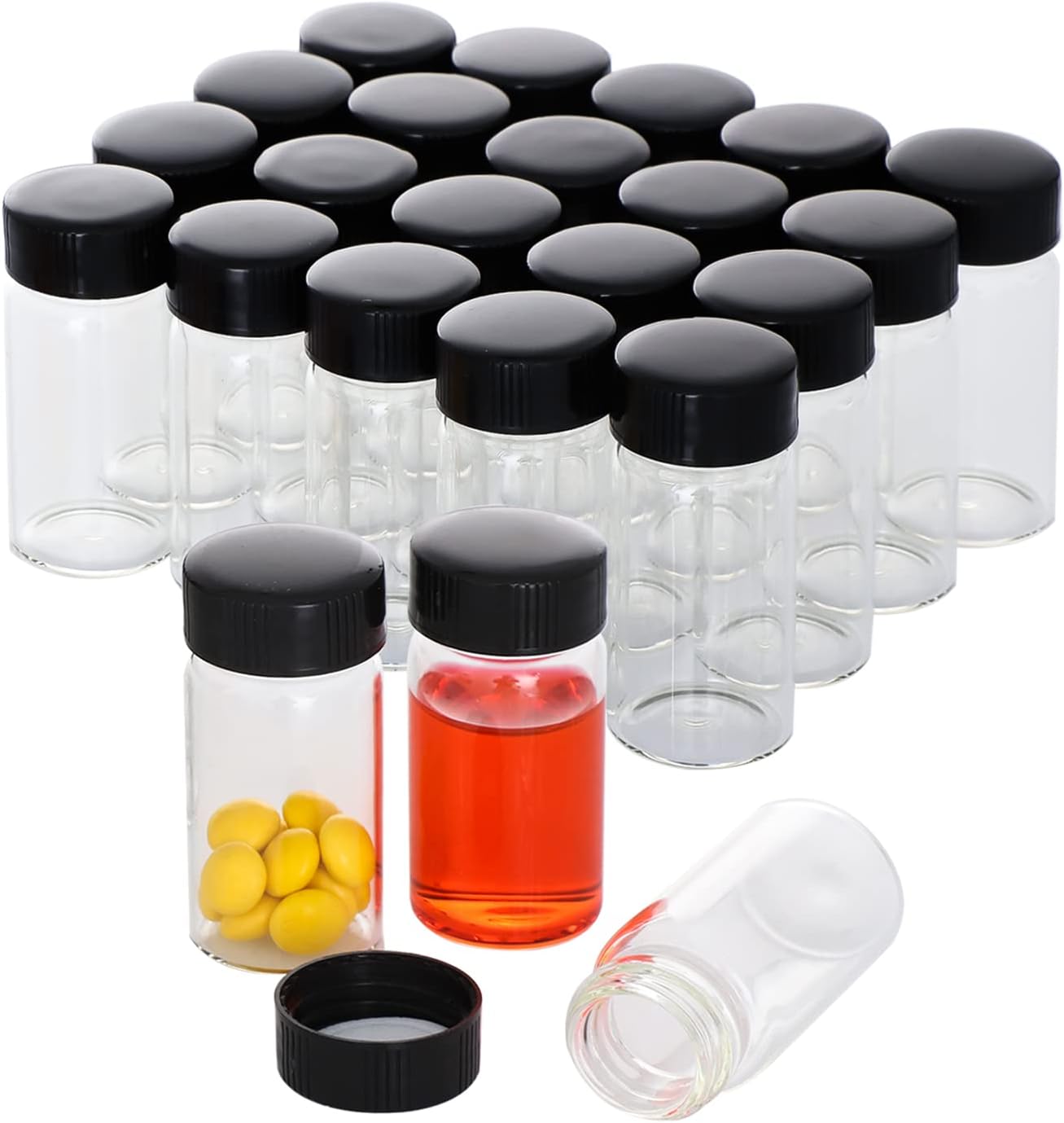 Creahub 100 Pack 20ml Glass Vials with Screw Caps, Clear Liquid Sample ...