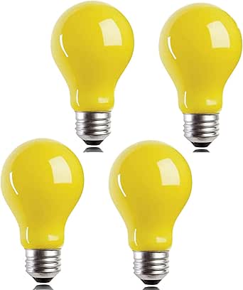 Qixivcom 4 Packs 3W A19 LED Bug Light Bulbs Yellow LED Bulbs E26 ...