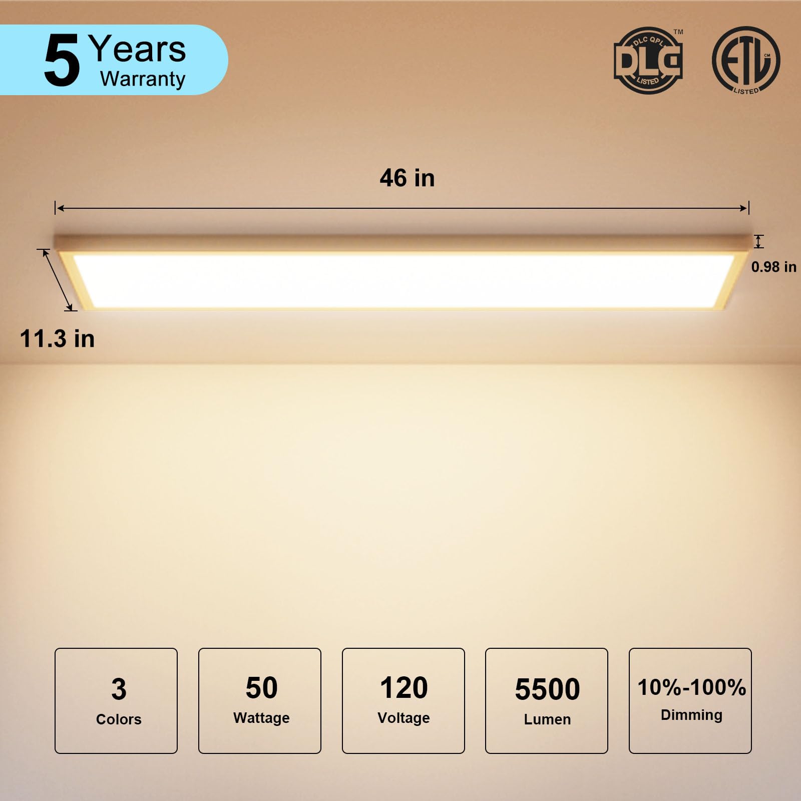 AIKVSXER 2 Pack 1x4 FT LED Flat Panel Light Surface Mount-50W 5500LM ...