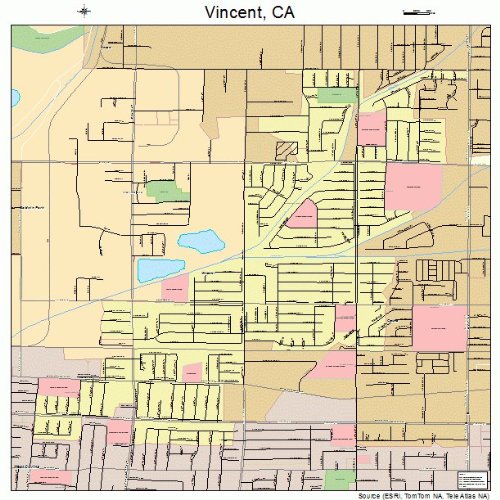 Large Street & Road Map of Vincent, California CA - Printed poster size ...