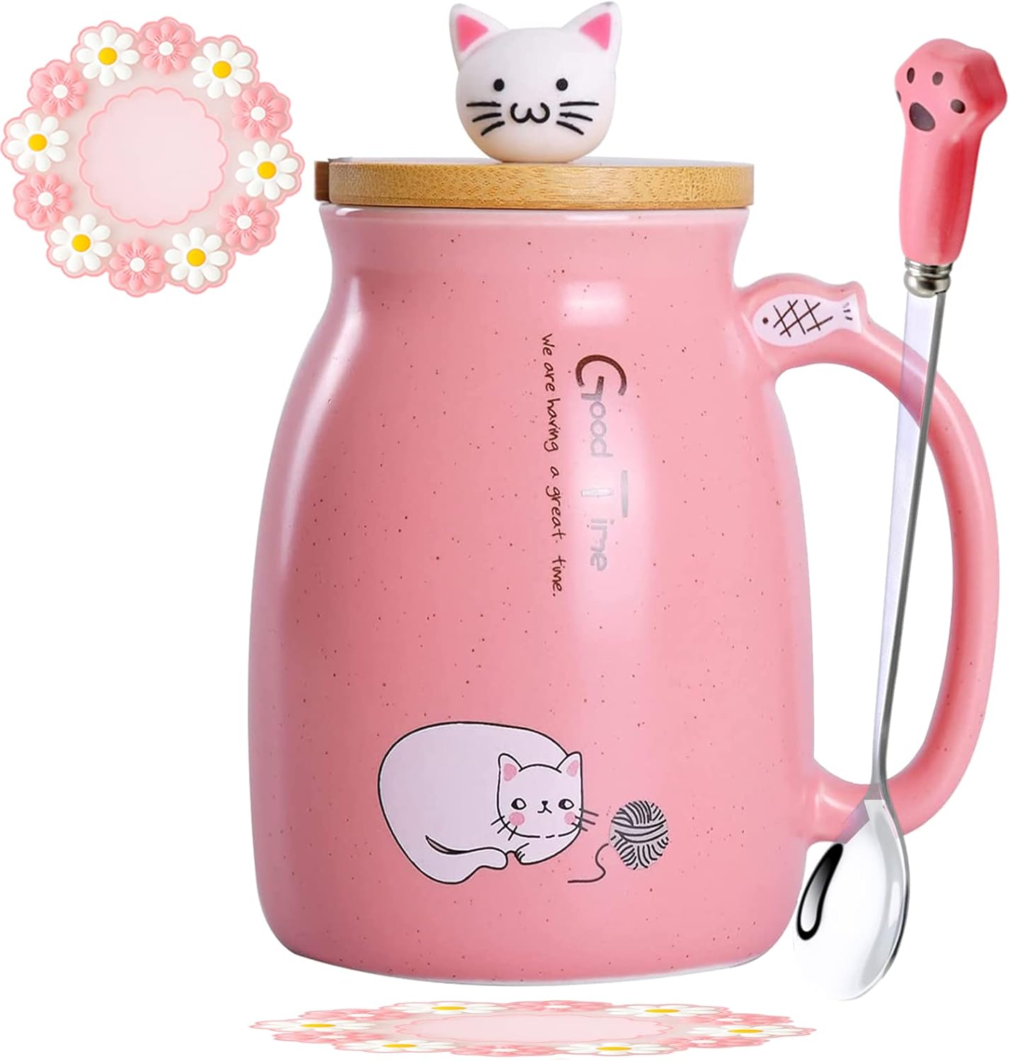 Disoza Katze Tasse mit Deckel Cat Mug 450ml Süße Kaffeetasse Katzen ...