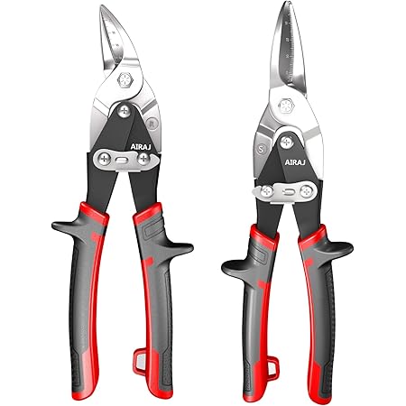 AIRAJ Tin Snips 2-Piece Set-Heavy Duty Tin Snips-Straight and Right Cut ...