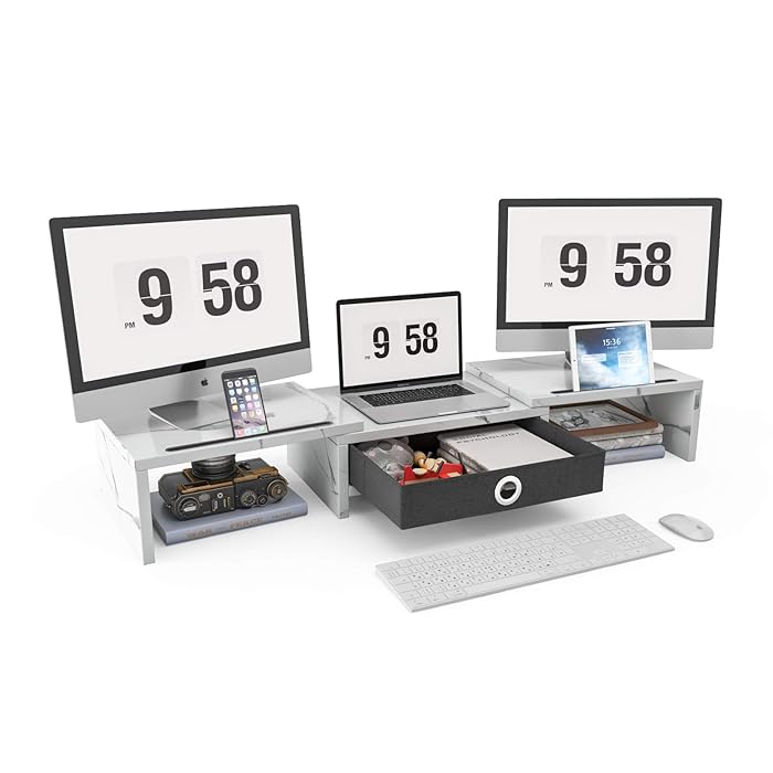 Buy WESTREE Dual Monitor Stand Riser with Drawer-Monitor Stand Riser ...
