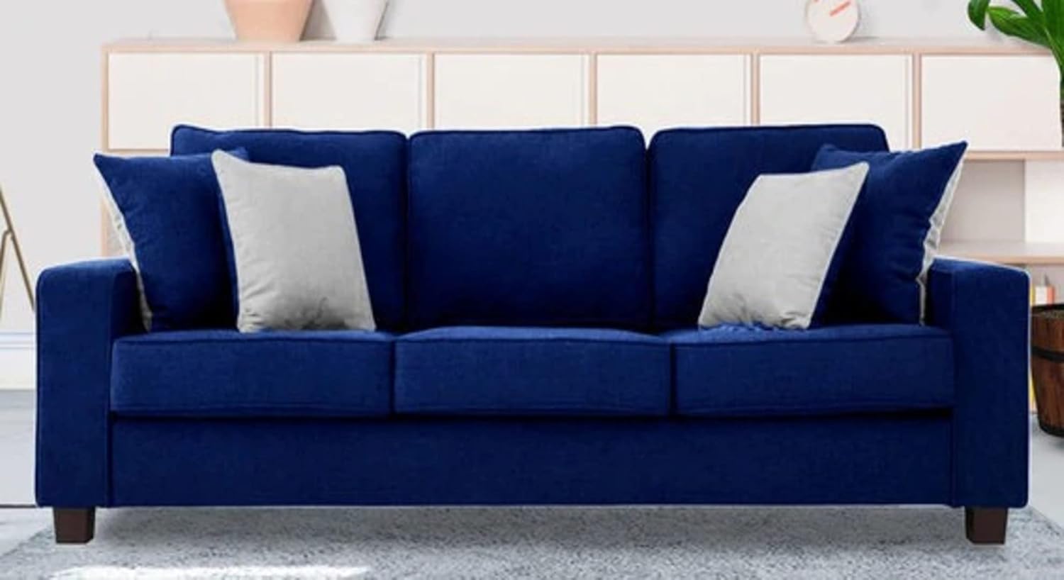 Homeify LiveIn Wooden 3 Seater Fabric Upholstery Sofa Set for Living ...