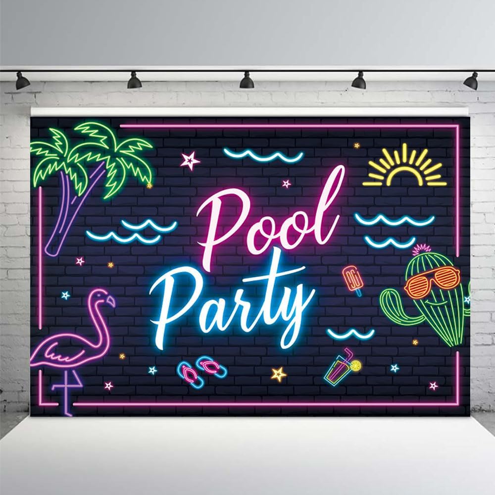 Amazon.com : MEHOFOND Glow Pool Party Backdrop Neon Themed Birthday ...