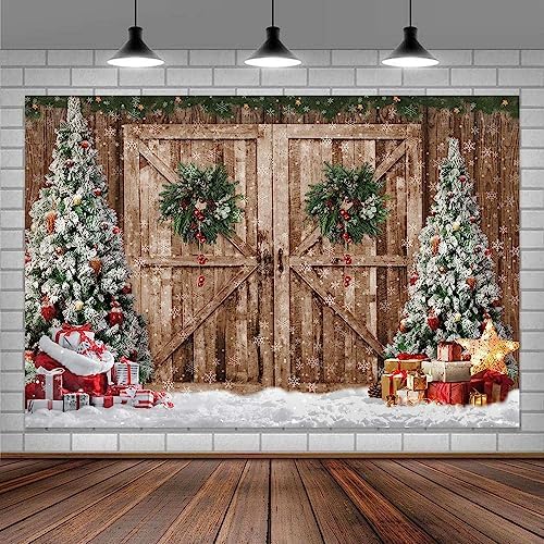 Amazon.com : Christmas Backdrop Antique Rustic Wooden Barn Door ...