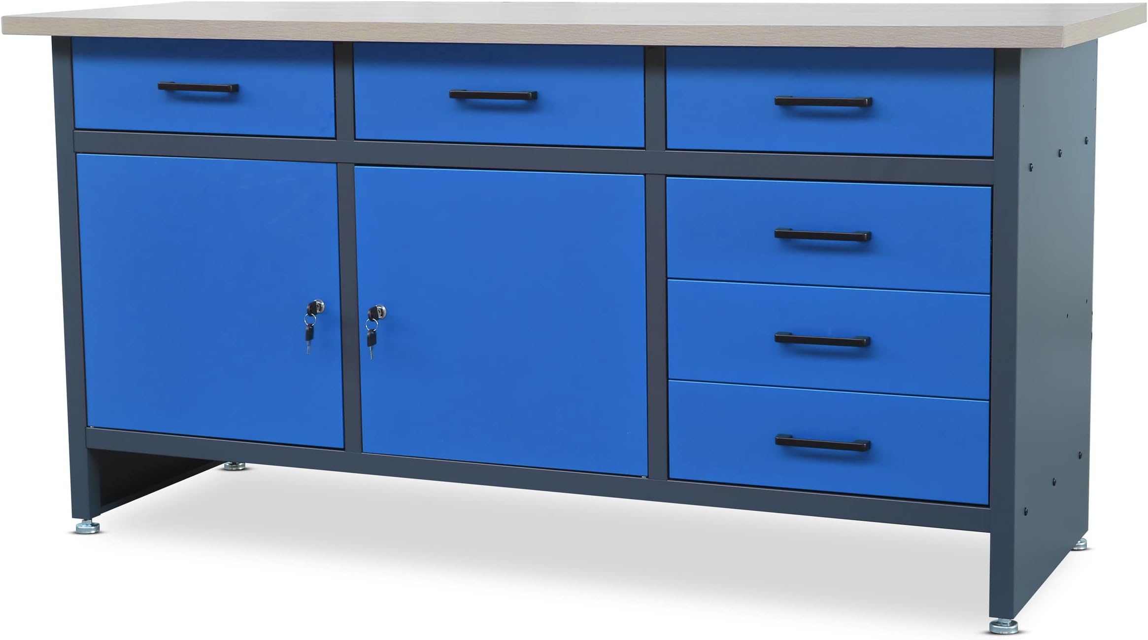 Küpper Werkbank 12287 ultramarinblau, 240x84x60cm, 6 Schubladen, 2 ...